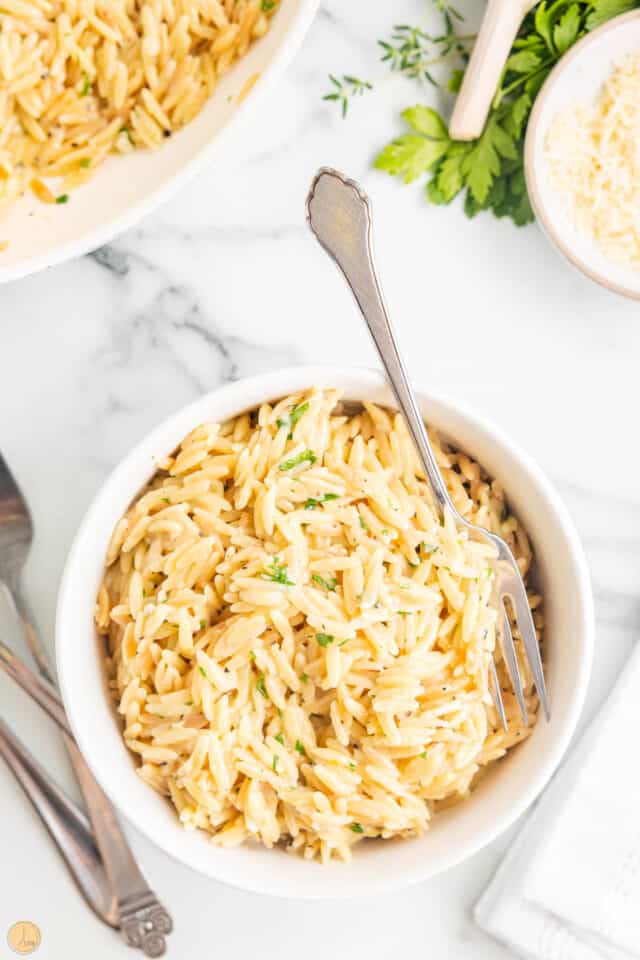 Creamy Garlic Parmesan Orzo - Leftovers Then Breakfast
